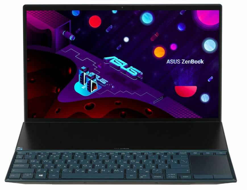 14" Ноутбук Asus ZenBook Duo 14 UX482EA-HY415W (90NB0S41-M003Y0) синий - 1920x1080, IPS, Intel Core i7-1165G7, ядра: 4 x 2,8 ГГц, 16 ГБ, SSD 512 ГБ, Intel Iris Xe Graphics, Windows 11 Home