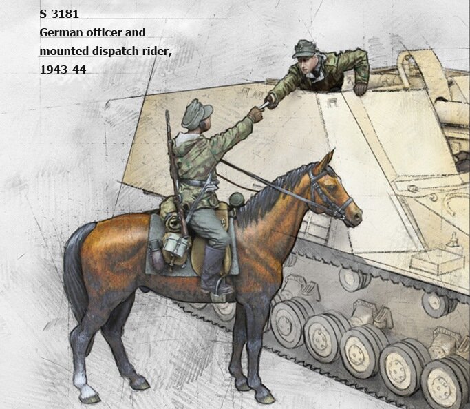 3181 Stalingrad Германский солдат на коне + офицер в САУ 1/35