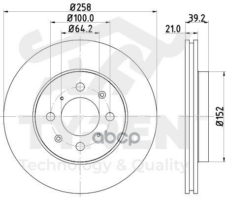 Диск тормозной, передний Honda Jazz 02> TYREN арт. TYR1013321
