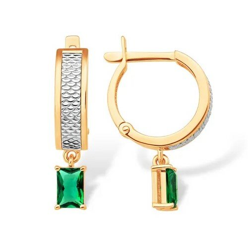 Серьги, комбинированное золото, 585 проба, изумруд