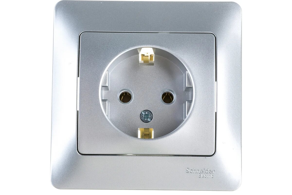 Розетка Systeme Electric GLOSSA с заземлением 16A алюминий GSL000342 для бытовой электрики
