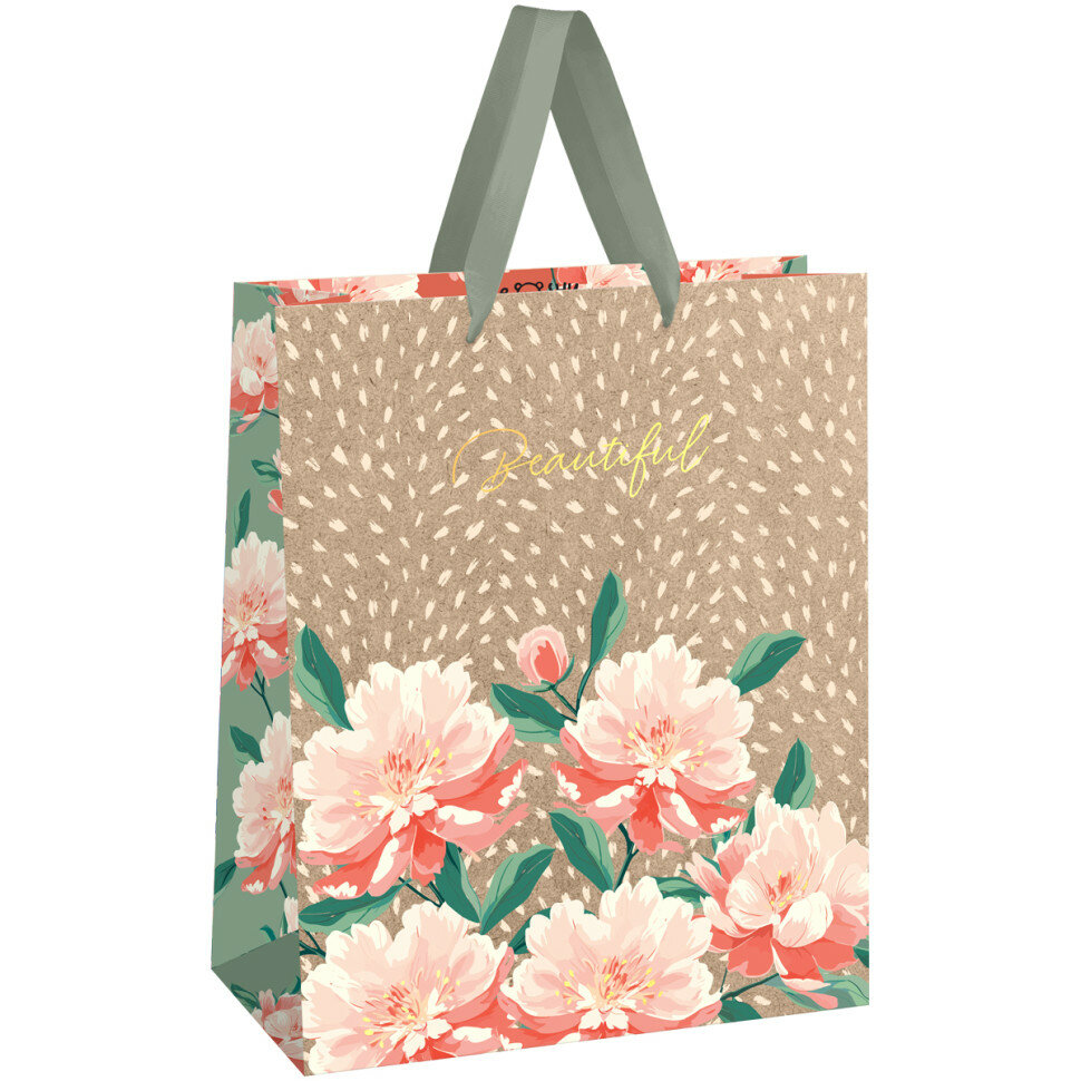 Пакет подарочный 33*42*12см MESHU "Flowers", фольга, крафт, 371090