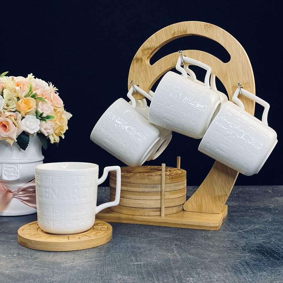Кофейный набор на подставке 12 пр Lenardi Bamboo, фарфор, 200 мл