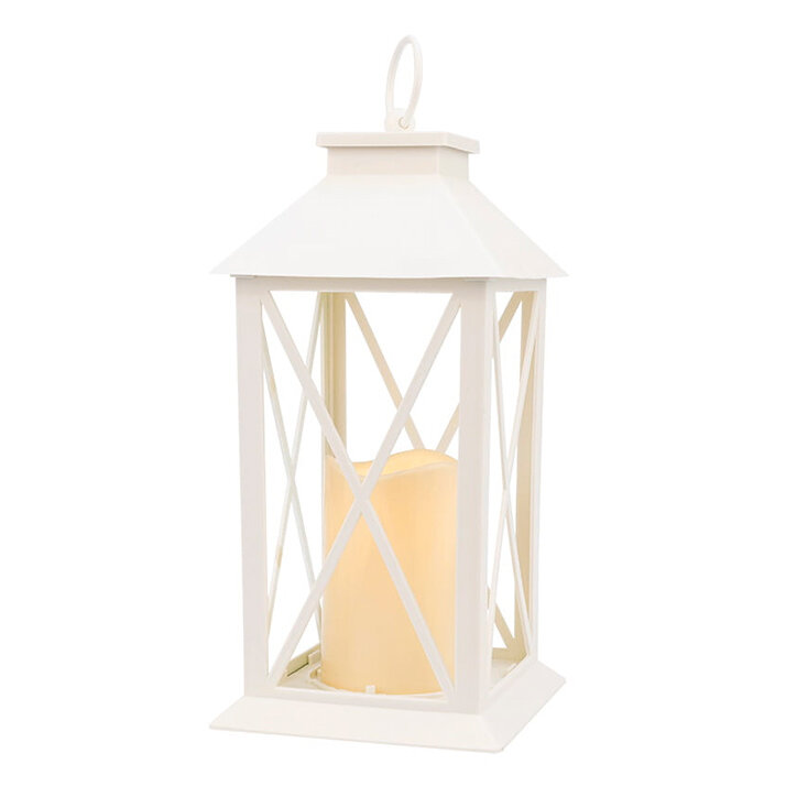 Декоративный фонарь со свечой 14x14x29 см, белый корпус, теплый белый цвет свечения Neon-Night {513-046}