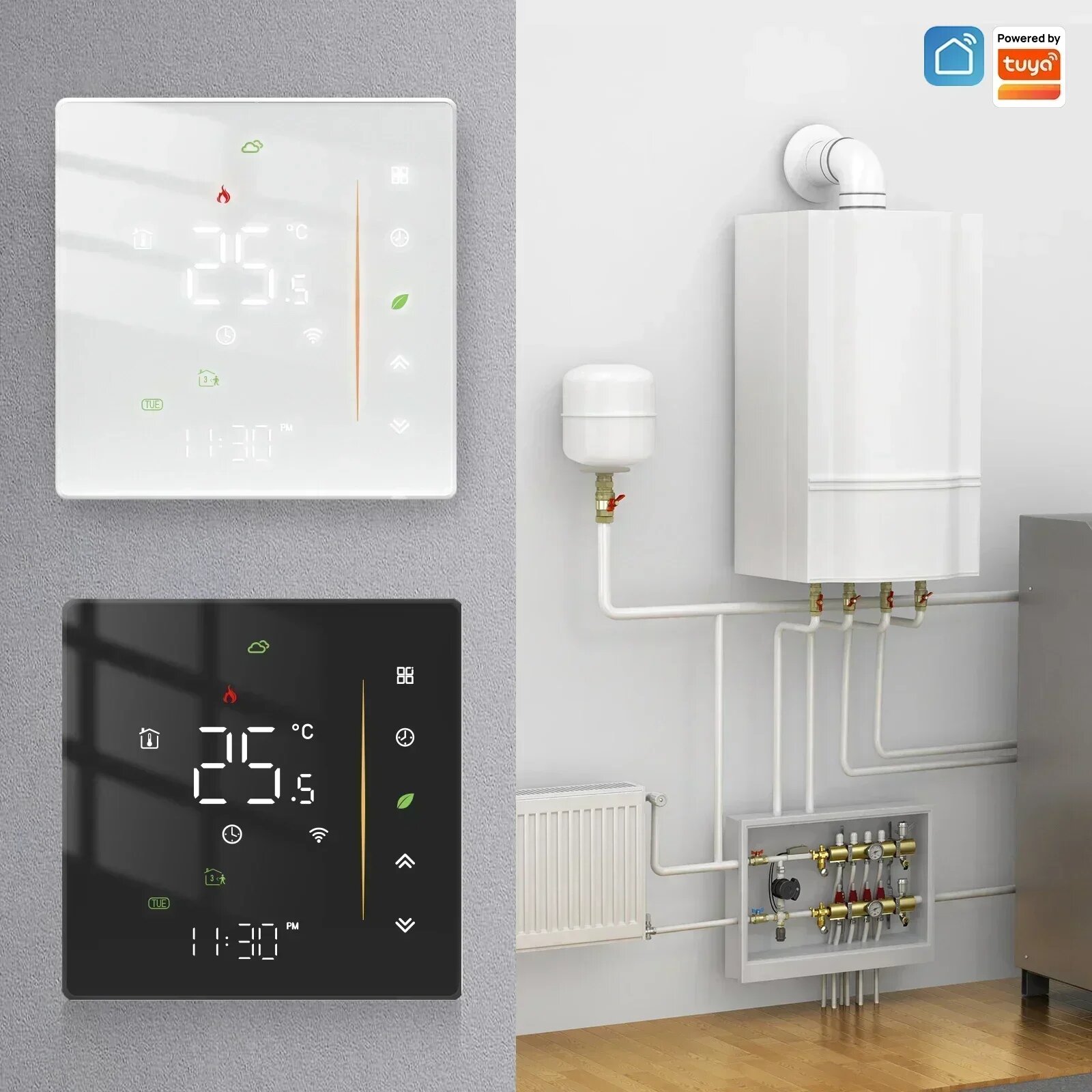 MoesHouse Термостат для водяного/электрического обогрева пола Gas boiler, Zigbee White