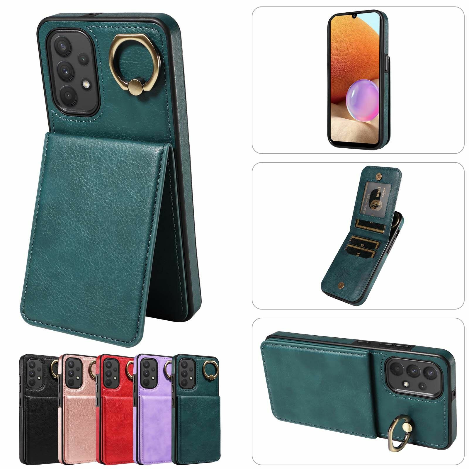 YIKATU Кожаный чехол для Samsung Galaxy A32 4G (A325)/ Самсунг Галакси А32 (А325) с карманом/держателем для карт/подставкой-кольцом, вертикальная/горизонтальная стойка