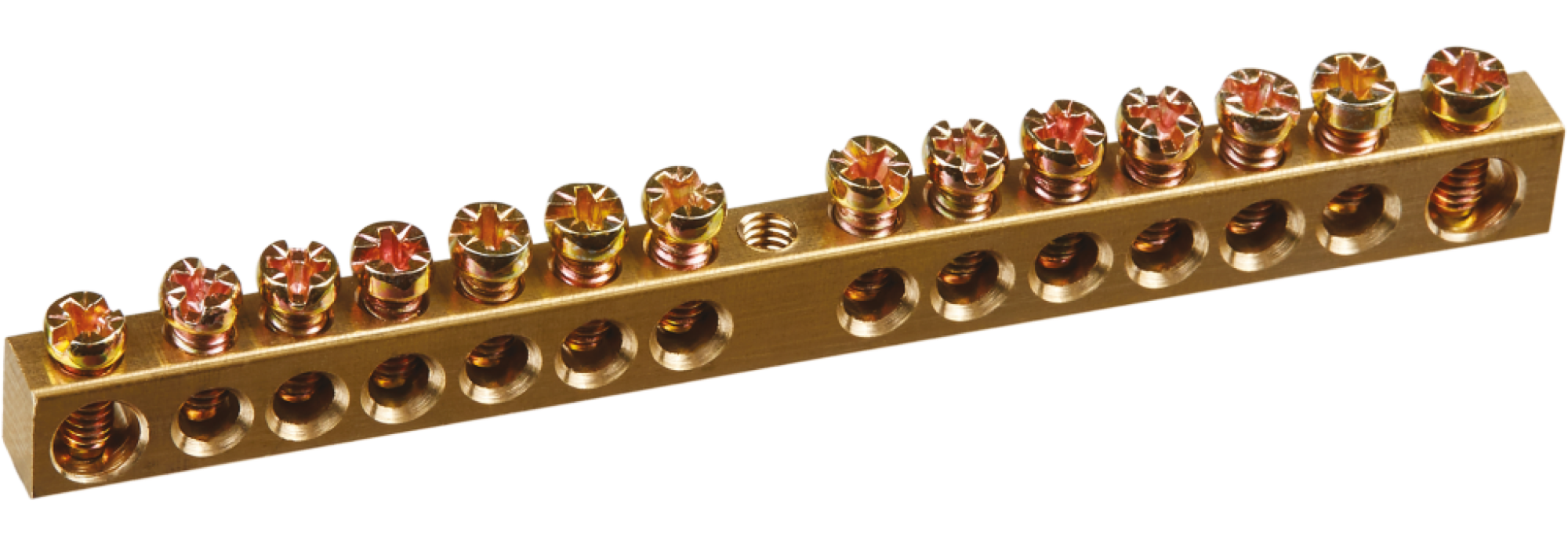 Шина Navigator / Навигатор NBB-69-14-1 нулевая 6х9мм 14/1, 14 групп/крепеж по центру, латунь, 103х6х9мм, 125А, 71148, соединитель проводов