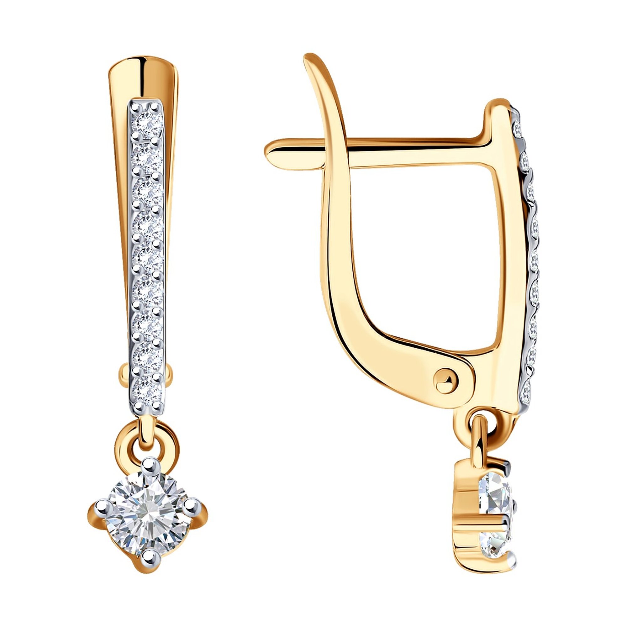 Серьги, красное золото, 585 проба, фианит