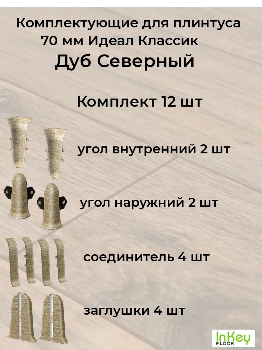 Комплектующие для плинтуса 70 мм цвет Дуб Северный