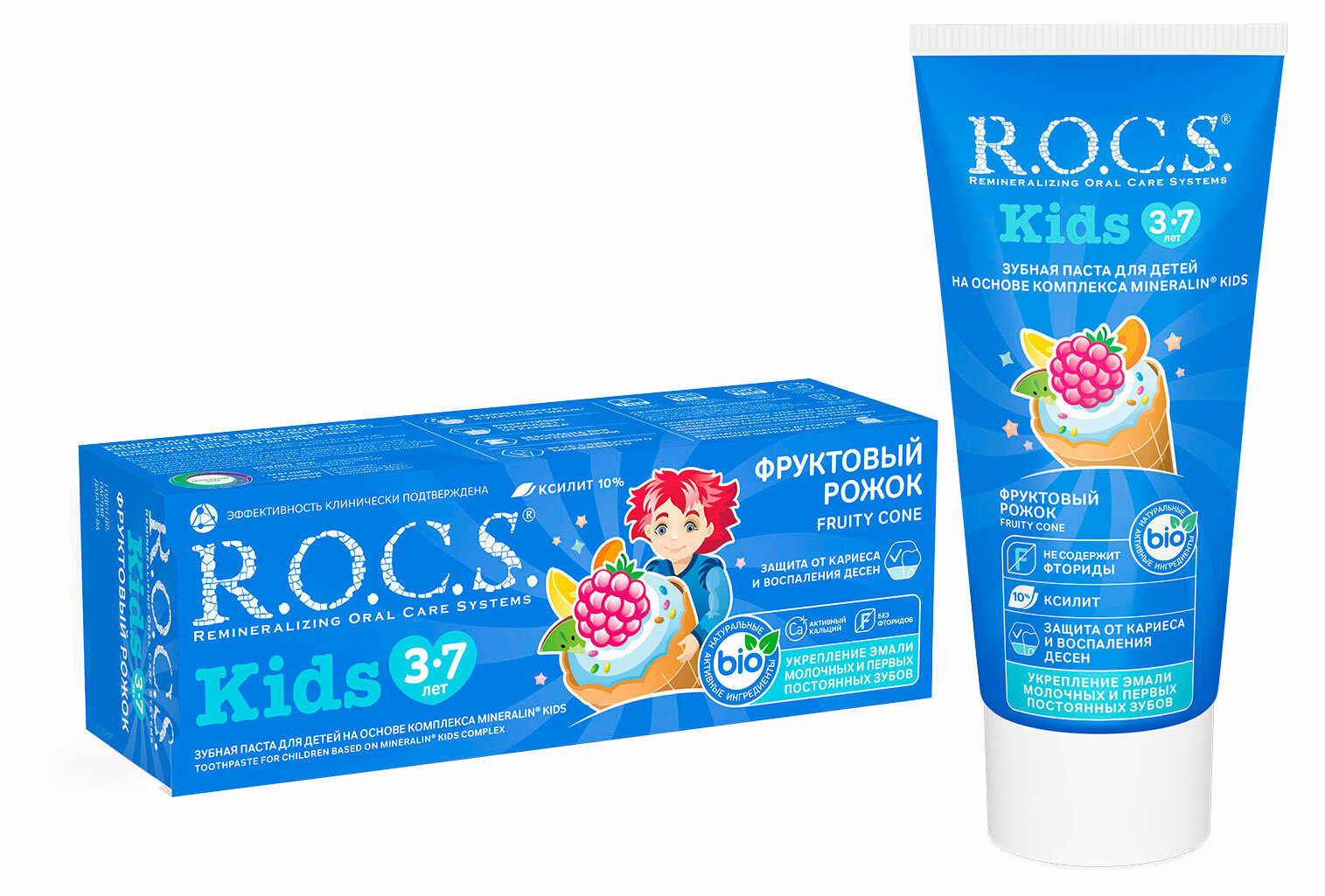 Зубная паста R.O.C.S. для детей Фруктовый рожок, без фтора", 45 г