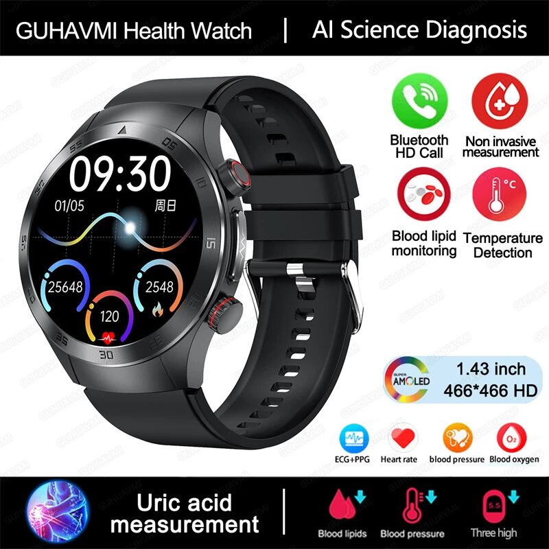 Умные часы GUHAVMI, Black, AI Science Diagnosis