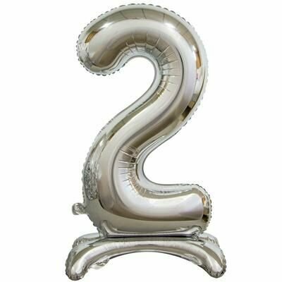 Воздушный шар фольгированный весёлая затея Цифра 2 на подставке, серебряный, 30"