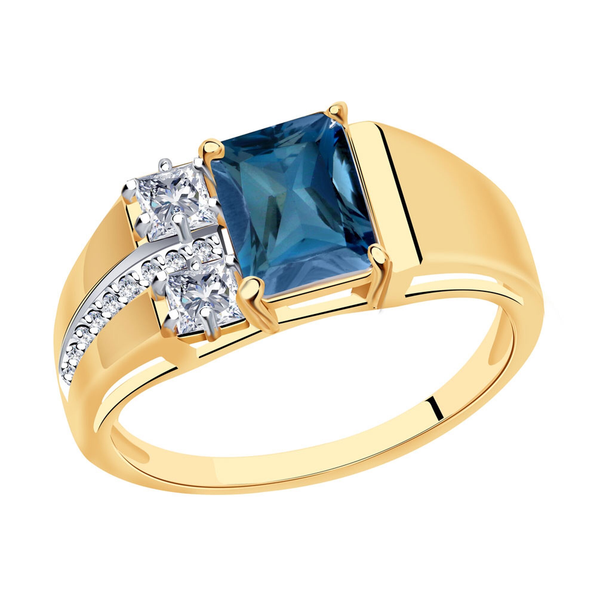 Кольцо, красное золото, 585 проба, Лондон топаз, фианит