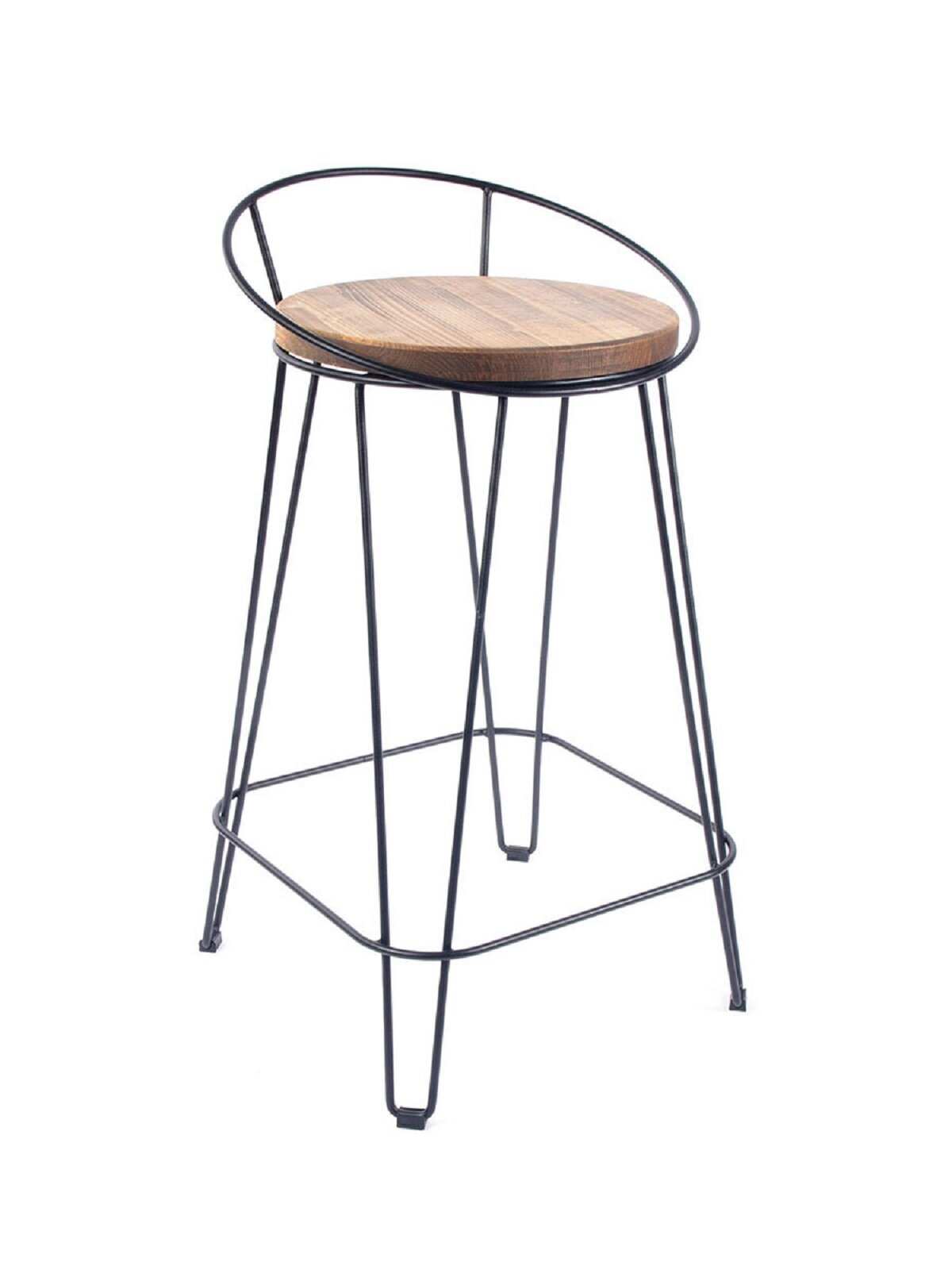 Полубарный стул со спинкой ilwi MBL-W-SL-PS-1-M/1/3 высокий из металла с деревянным сиденьем в стиле лофт