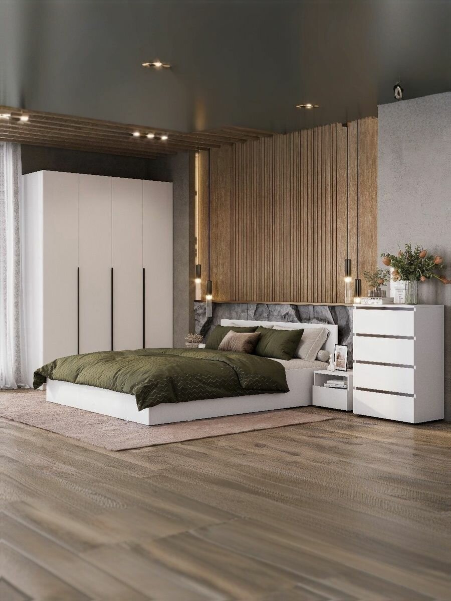 Спальный гарнитур Белый текстурный, комплект