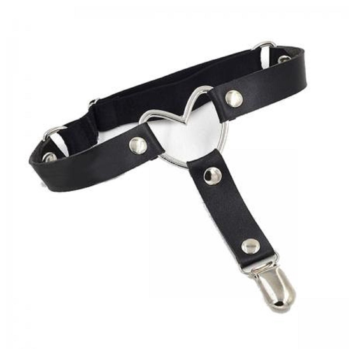 Подвязка на ногу Erohot Collection "Сердце", для чулок, женская, искусственная кожа, черная