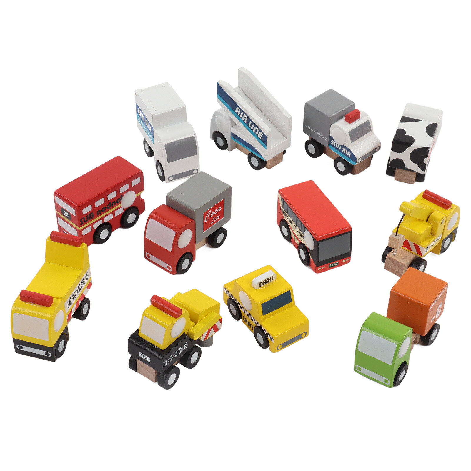 12 шт. Экологичные деревянные игрушечные машины для детей, безопасные, нетоксичные, с функцией оттягивания для малышей