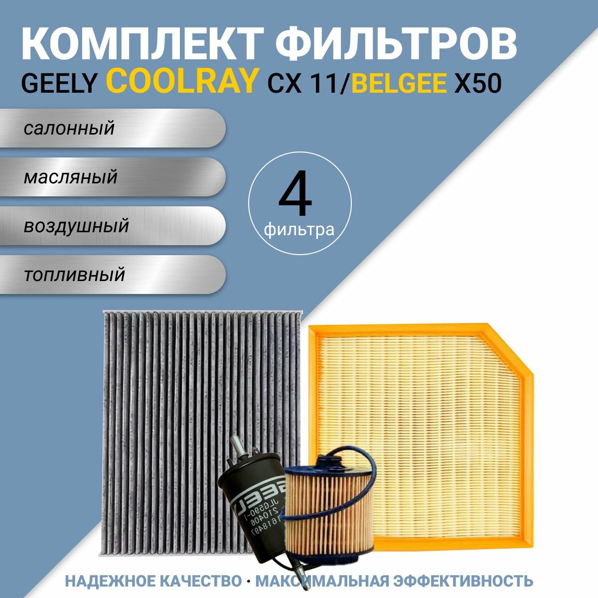 Комплект 4 фильтра для ТО на Geely Coolray CX11 / Belgee X50
