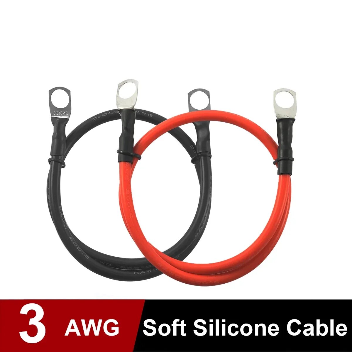 Клеммный кабель DelightFire черный красный 8 6 4 3 0 AWG 30CM, 3 AWG - 33.5mm2, M6-M6