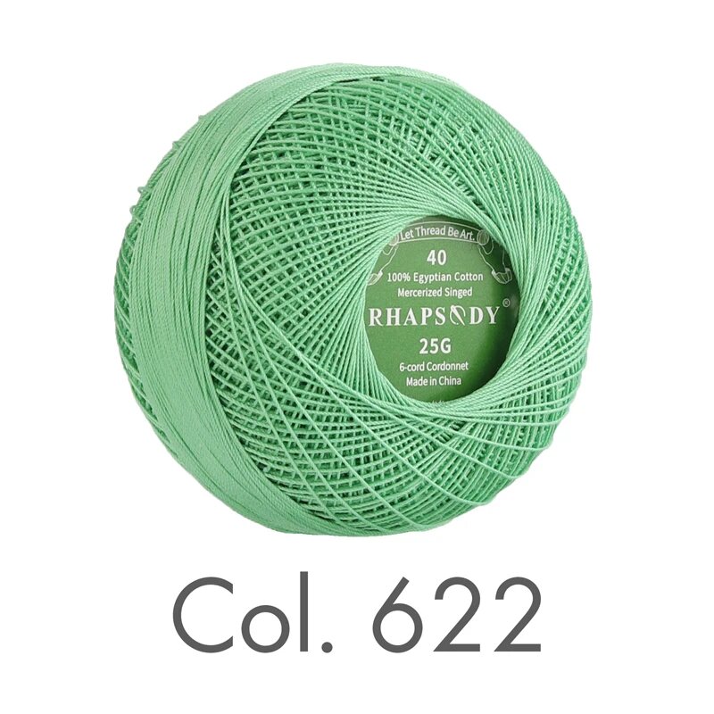 Нить Rhapsody Cotton 40, Col 622, 25г, Зеленый