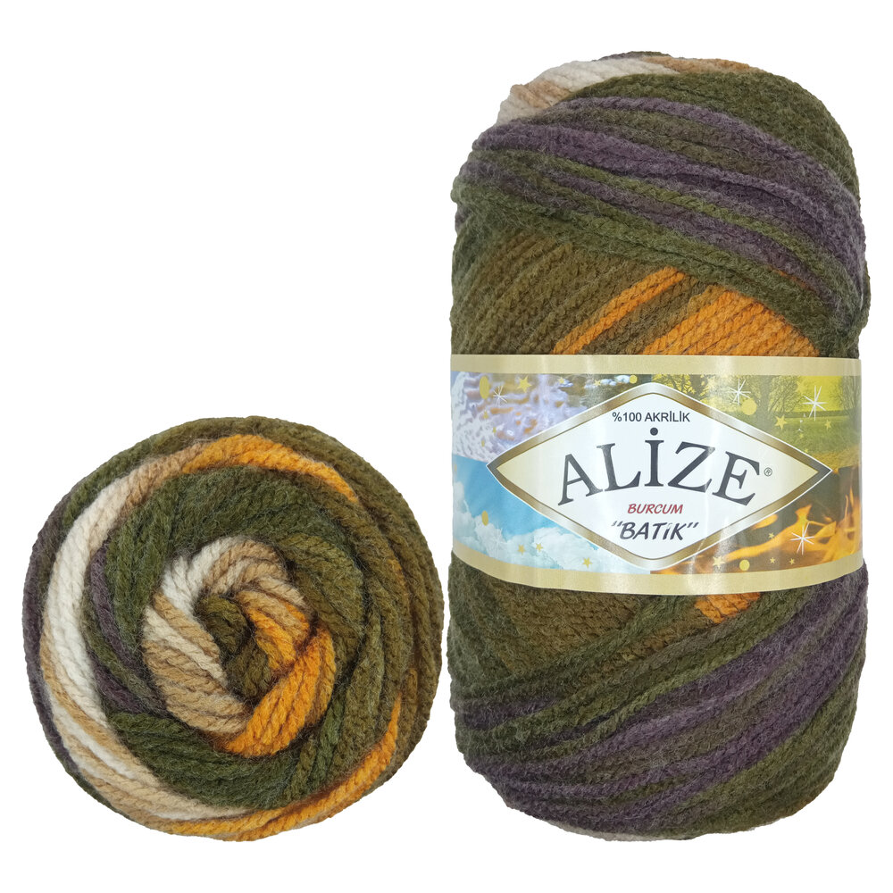 Пряжа для вязания Alize Burcum batik 5850 оливковый золотой 100 гр/210 м 100% акрил