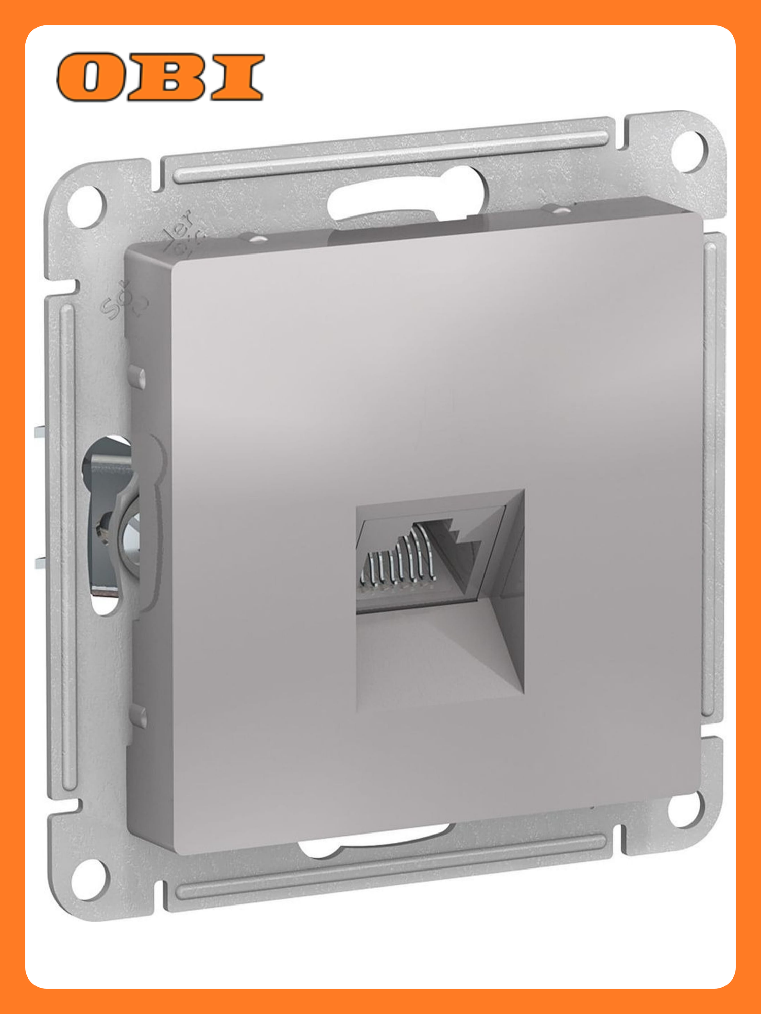 Розетка Systeme Electric AtlasDesign ATN000383, RJ45, серебристая, монтаж в монтажную коробку