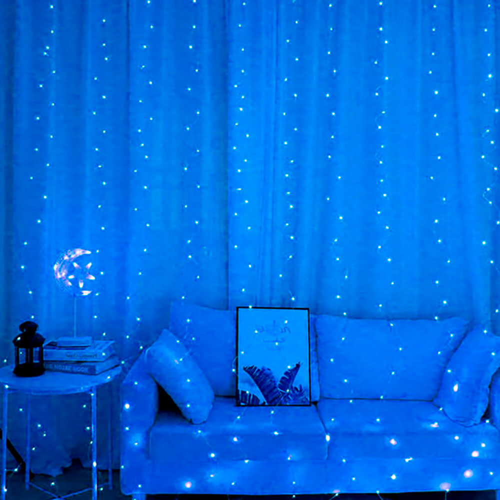 Гирлянда Роса Штора 3х3 метра 300 LED 5v USB с пультом Синий Giant4