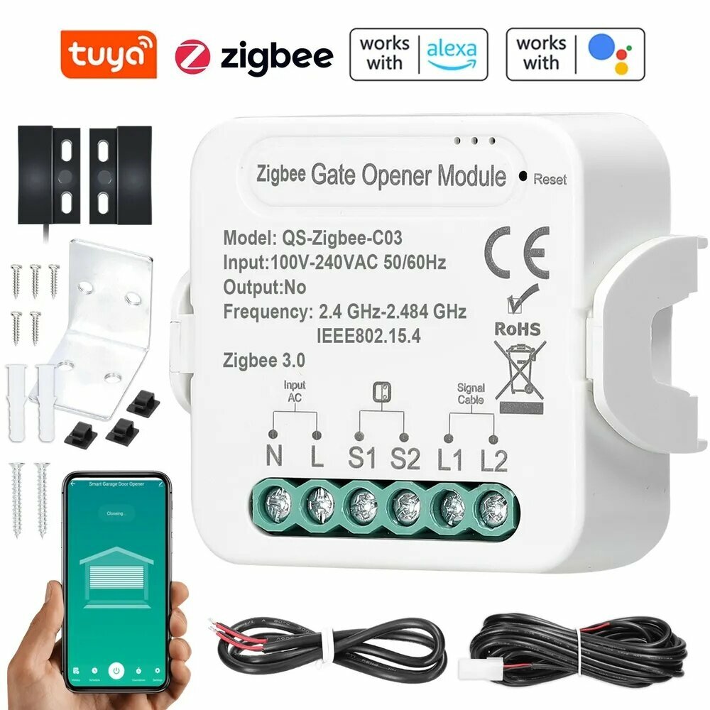 Умный переключатель, Tuya, ZigBee, интеллектуальный контроллер гаражных ворот, совместимый с голосовым управлением Google Home и Amazon Alexa