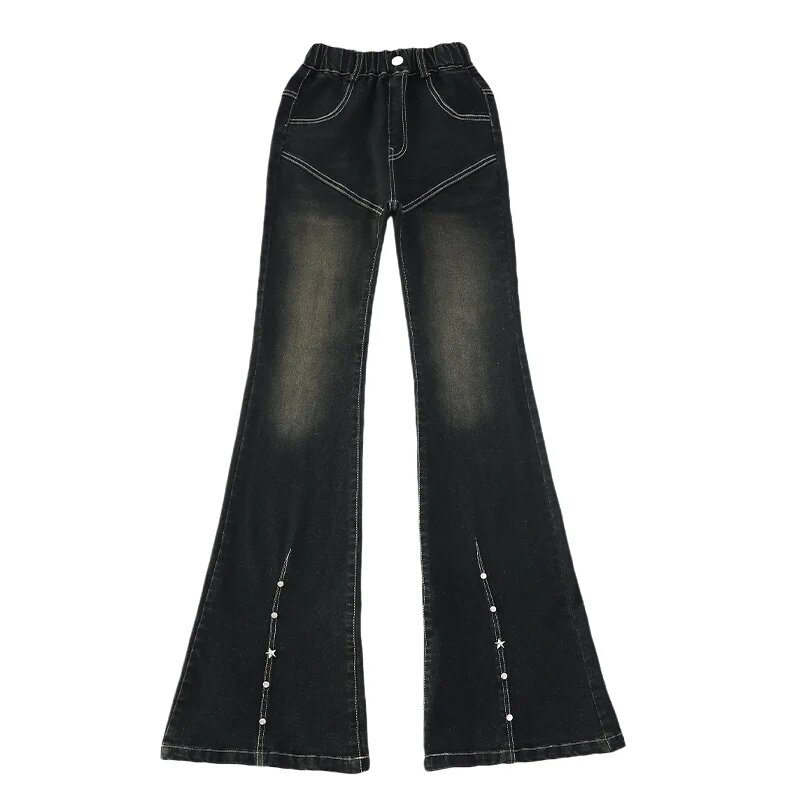 LI Mall Элегантные флеровые джинсы для подростков-девочек повседневные багажные брюки 5-14 лет