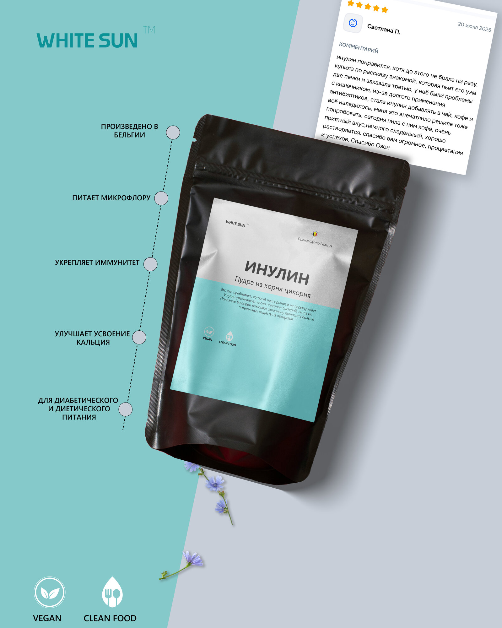 Инулин, пудра инулина, без сахара, 300 гр, Бельгия