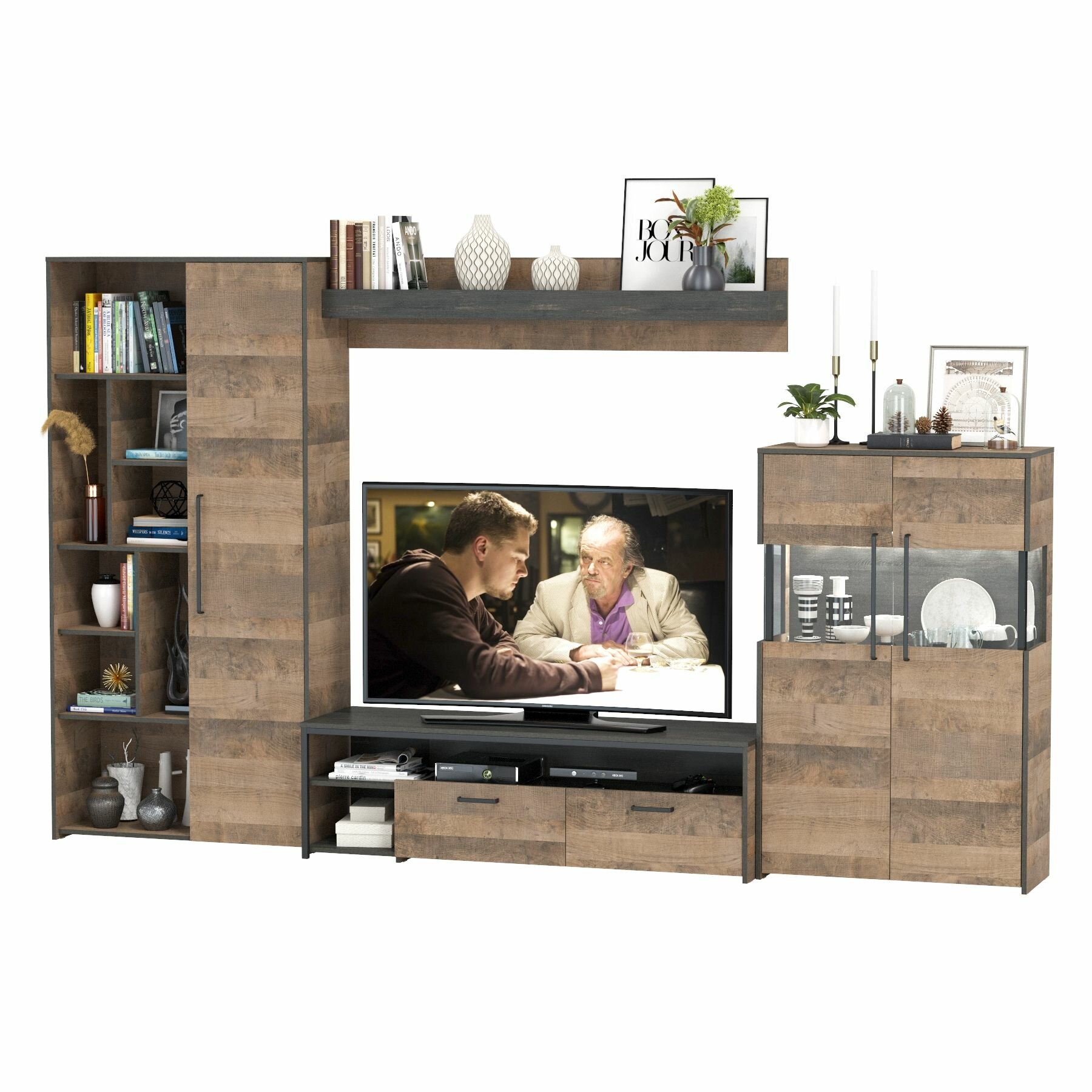 Мебель в гостиную в стиле лофт Трувор № 61, цвет дуб гранж песочный/интра, ШхГхВ 328,6х45,4х194,2 см.