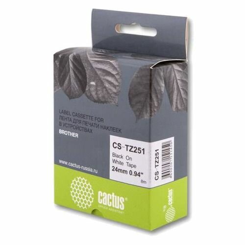 Картридж Cactus CS-TZ251, TZe-251, 24мм, черный шрифт, белый фон, 8м ( CS-TZ251
