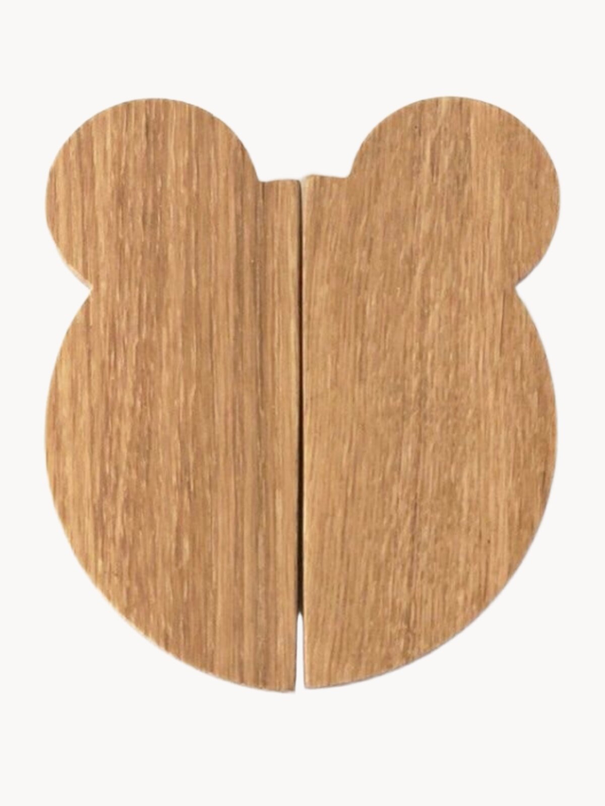 Деревянная ручка для мебели "мишка", 2 половинки, дуб