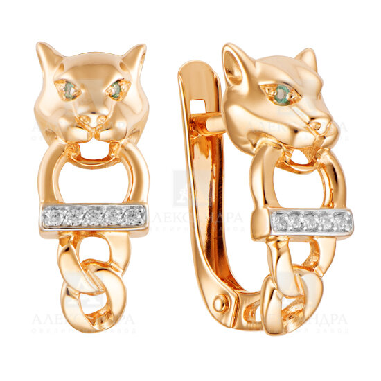 Серьги золото, 585 проба, фианит