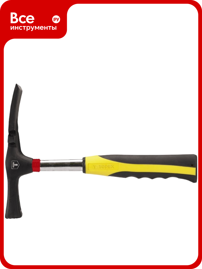 Молоток-кирочка TOPEX с двухкомпонентной рукояткой, 600 г 02A625, из закаленной, узким