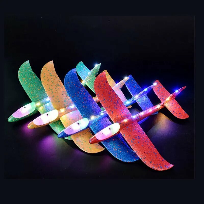 Самолет-игрушка планирующий метательный, синий, пенопластовый, Будет светиться, 48см