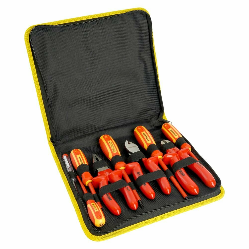 Набор инструментов в чемодане / набор отвёрток + плоскогубцы + тестер напряжения + кабелерез / Stekker STLS002 50002