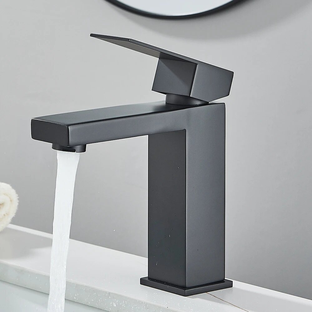 Квадратный смеситель для раковины в ванную комнату, настенный кран для раковины, Short Matte Black