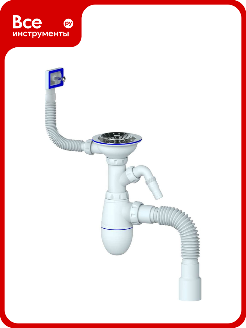 Сифон Unicorn B435VP 3 1/2х40 с прямоугольным переливом, с носиком, с гофрой