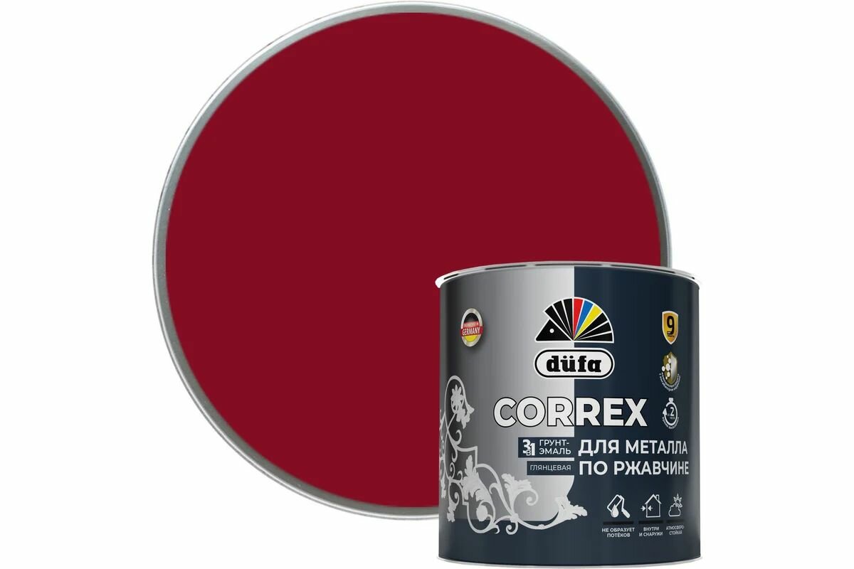 Грунт-эмаль по ржавчине гладкая Correx 3 в 1 RAL-3005 винно-красный 2 л