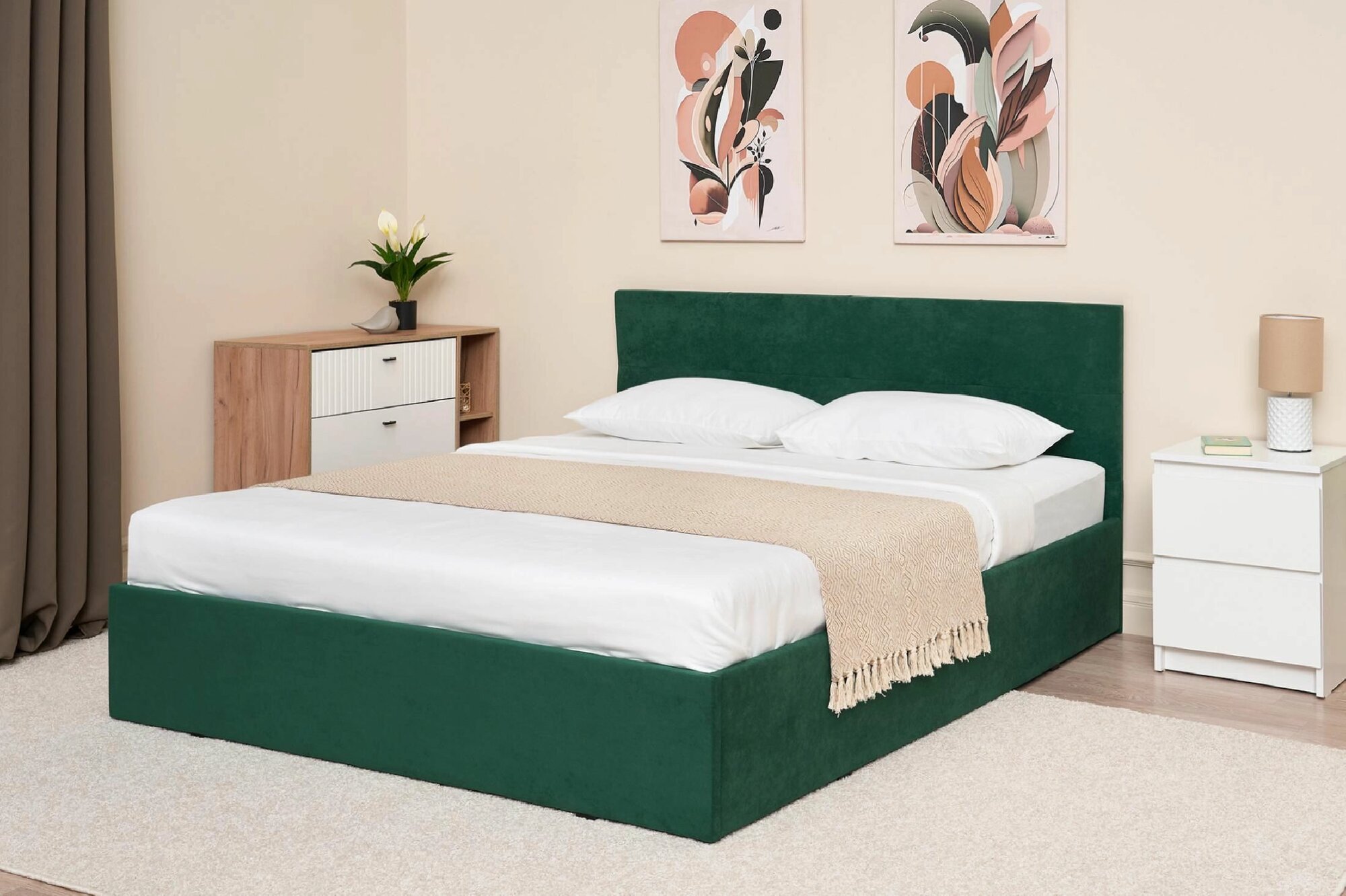 Кровать двуспальная Valensia зеленый велюр, 160х200 см