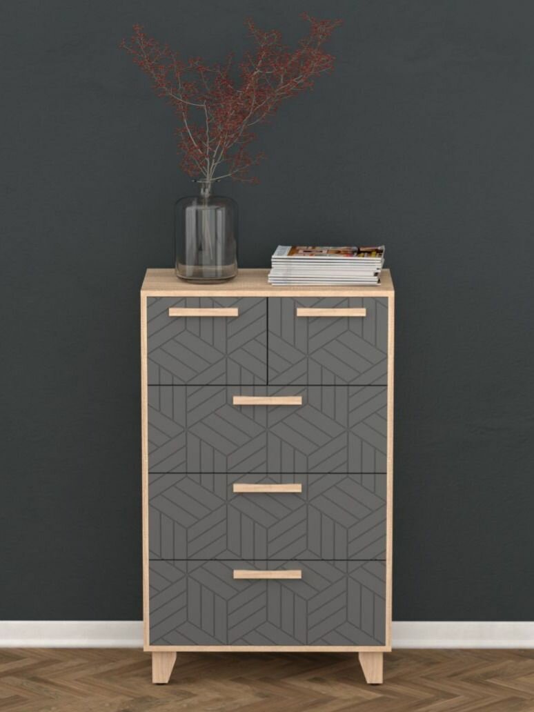 Комод с ящиками Амстердам Дуб Сонома / Серый графит (12 Стульев)