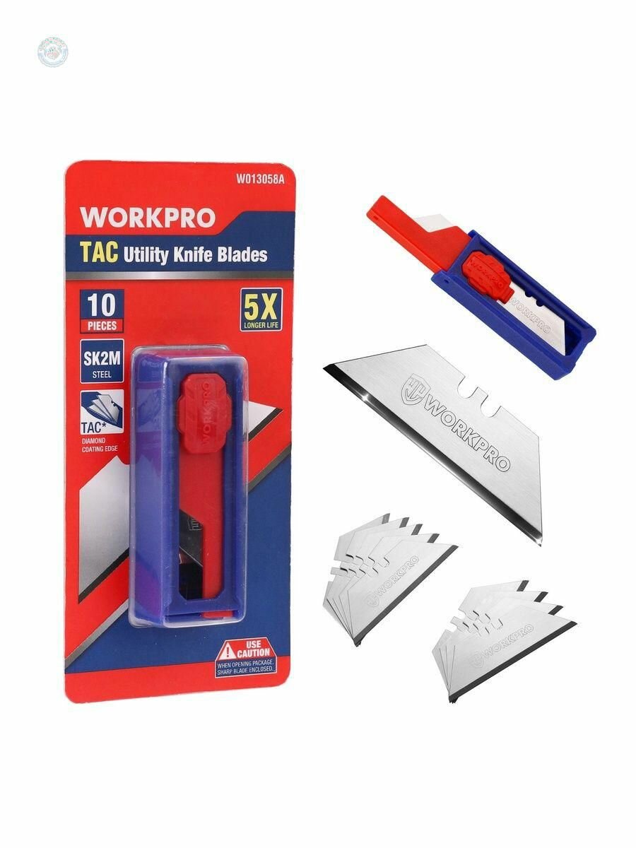 Канцелярский нож с диспенсером и премиум лезвиями WORKPRO TAC Diamond Coated SK2M 10 сменных лезвий для точных резов