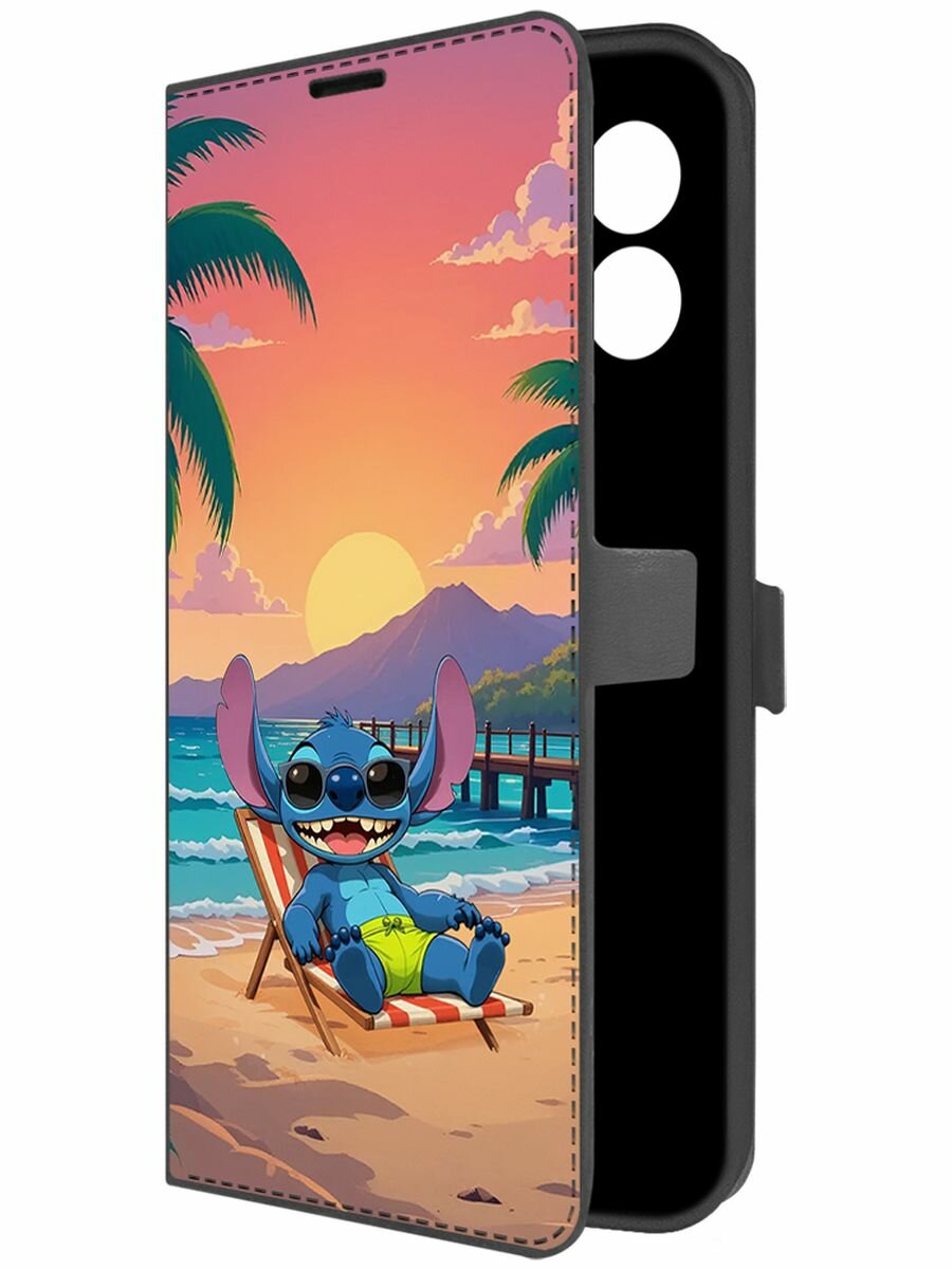 Чехол-книжка Krutoff Eco Book для Honor X8a Стич на пляже (черный)