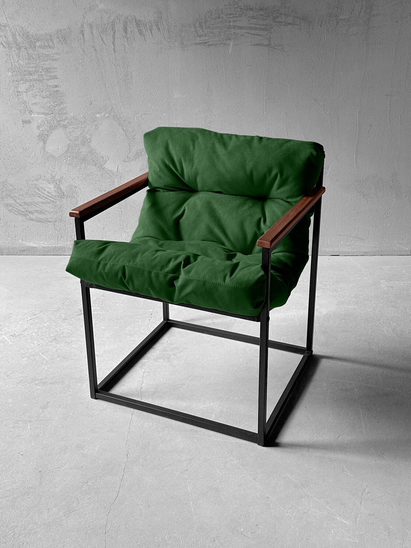 Кресло высокое обеденное Лофтовик + + зеленый велюр для дома для офиса для дачи для балкона