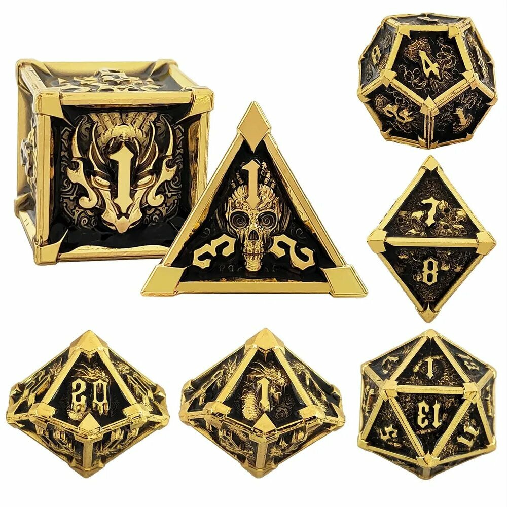 DnD Skull&Dragon Metal Dice Set, кубики метал для DnD и настольных ролевых игр (дайсы ДнД) 7 шт.