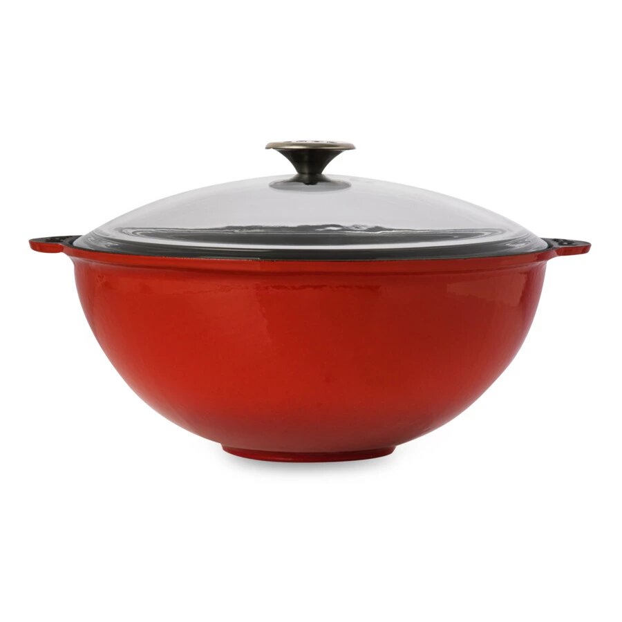 Казан с крышкой LAVA d30 см, 6 л, чугун, стекло, красный