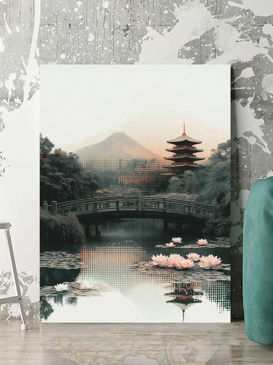 Картина на стену для интерьера - "Японский стиль, пейзаж", 30х40 см.