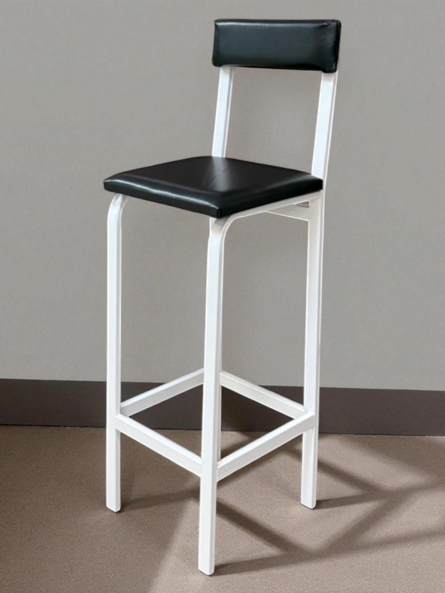 Барный стул лофт с мягкой спинкой белый/черный, усиленный -1 штука