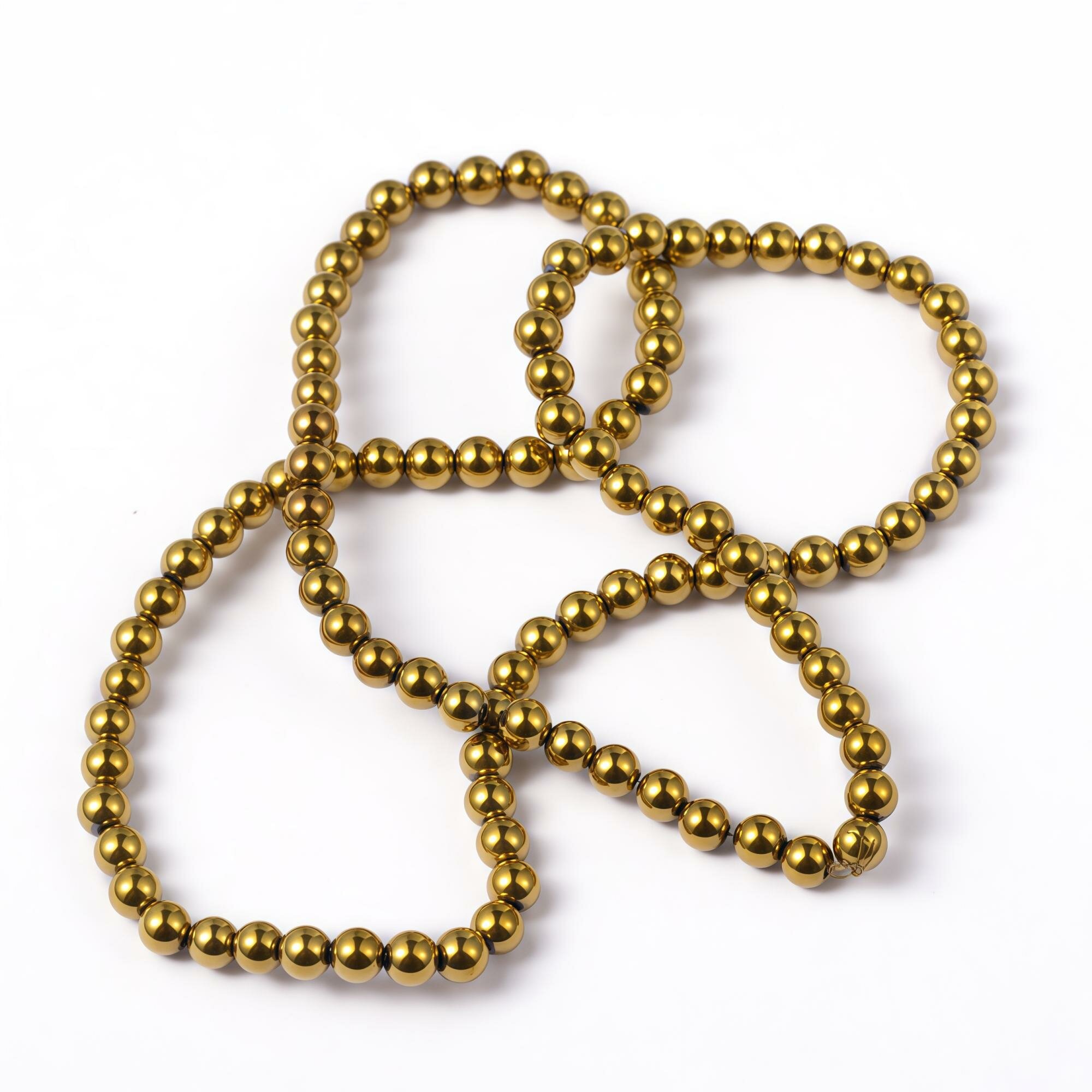 Бусины каменные, гематит, металлизированный, золотой, 4мм, 98 шт, низка